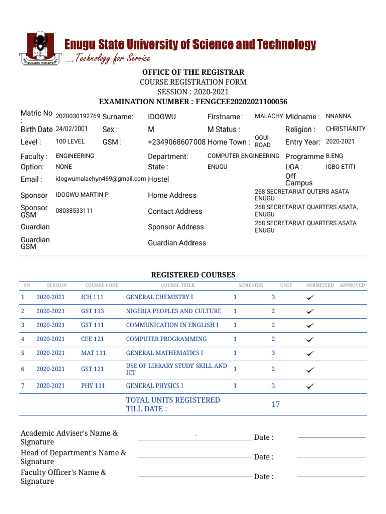 100l First Semester Course Registration | PDF 100l First Semester Course Registration | PDF