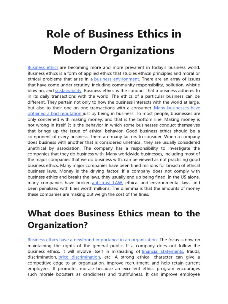 CASES +role of Business Ethics in Modern Organizations | PDF | Coca ...