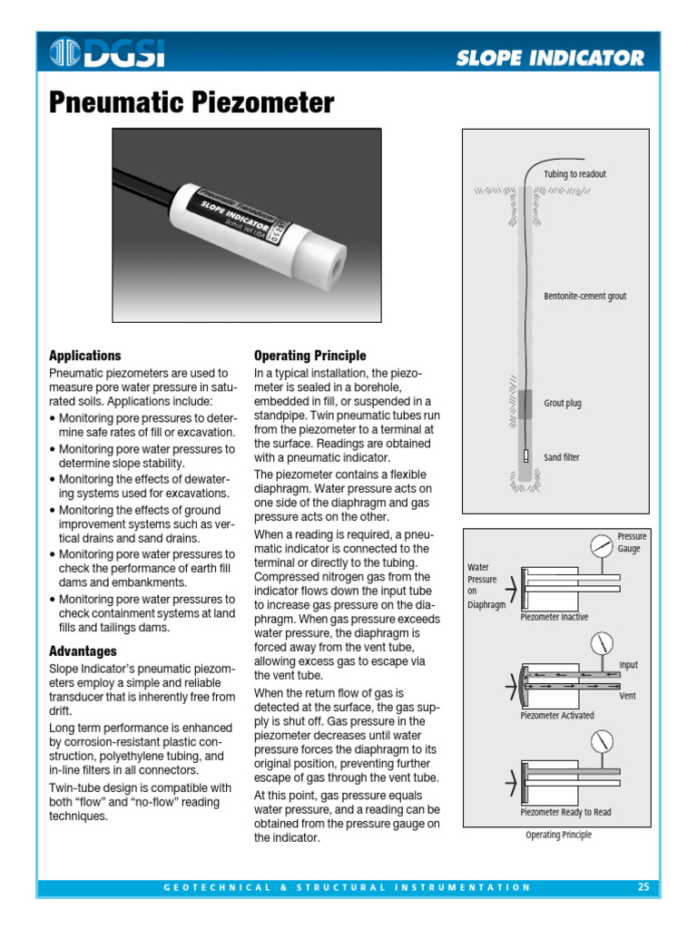 Pneumatic Piezometer Datasheet | PDF | Pressure Measurement | Pipe (Fluid Conveyance)