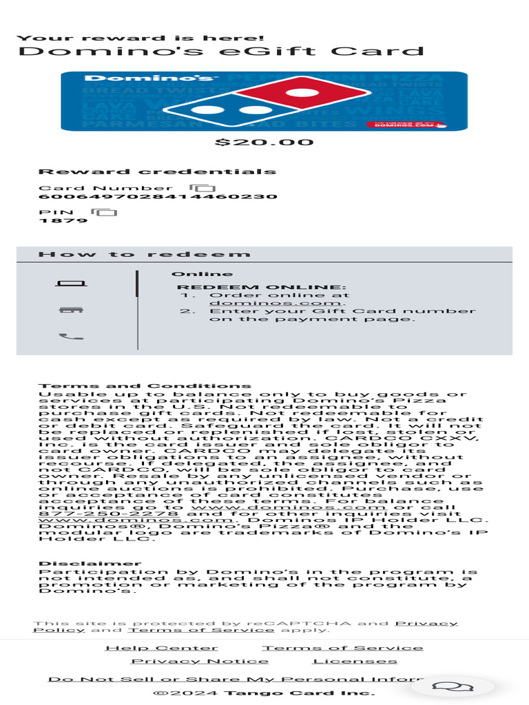 Domino's EGift Card - Tango | PDF | Law