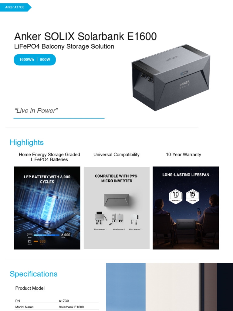 Anker Solarbank E1600 Datasheet | PDF | Power Inverter | Solar Panel