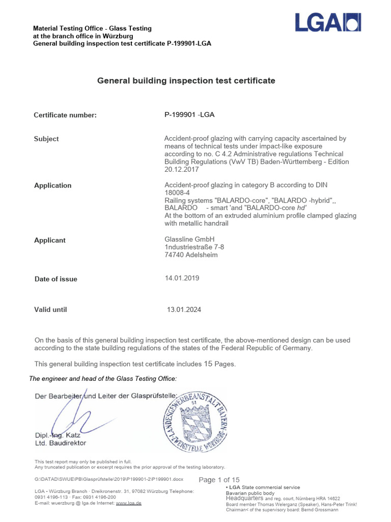 BALARDO Core Glazing Test Certificate P-199901 | PDF | Glasses | Materials