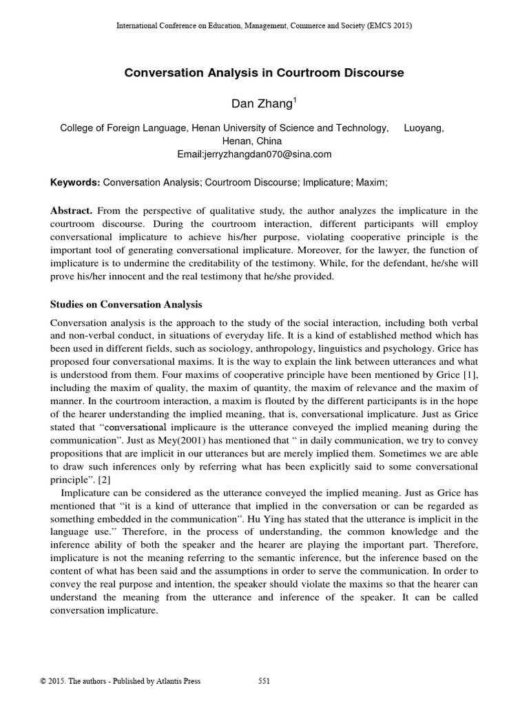 Conversation Analysis in Court Room Discourse | PDF | Human ...