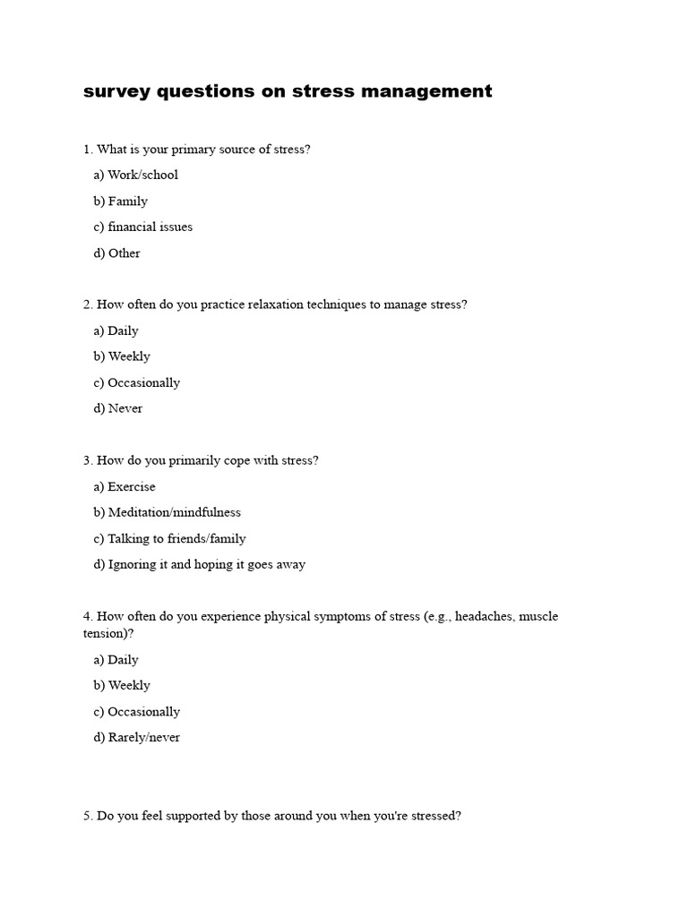 Survey - Questions - On - Stress - Management 02 | PDF | Stress ...