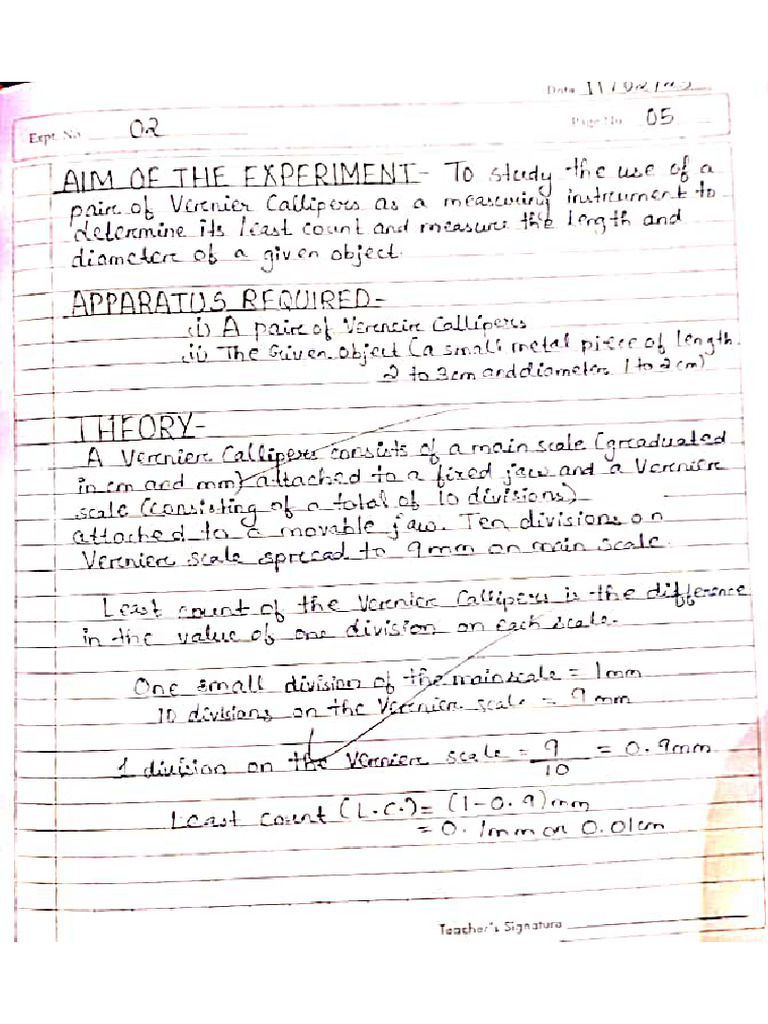 Physics Experiment 2 Vernier Callipers Pdf