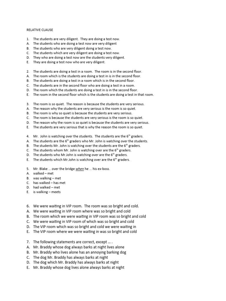 RELATIVE CLAUSE exercise | PDF