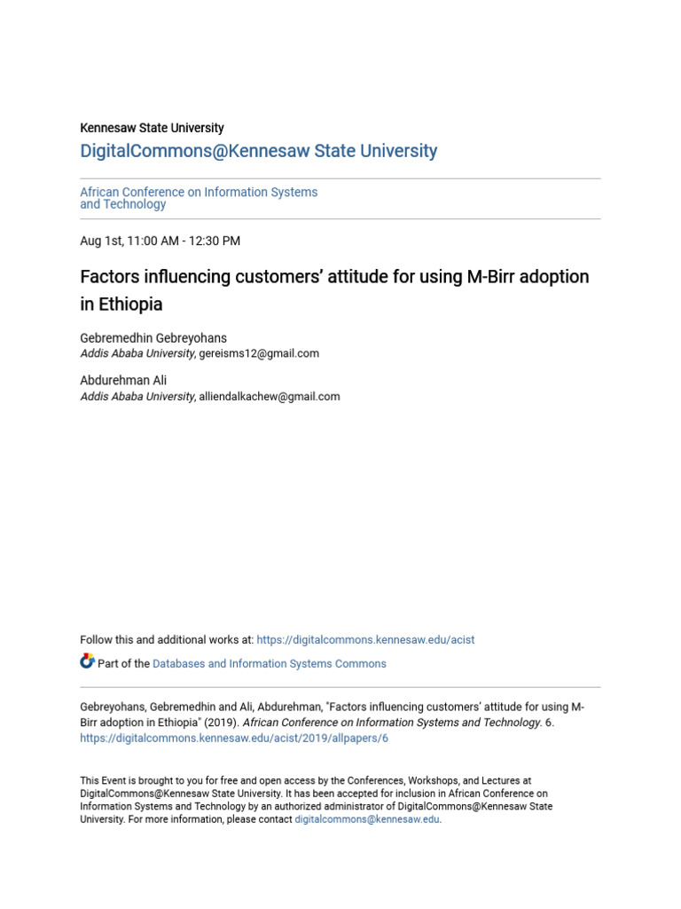 M-Birr Adoption Factors in Ethiopia | PDF | Attitude (Psychology ...