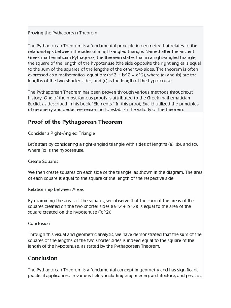 Proving The Pythagorean Theorem | PDF