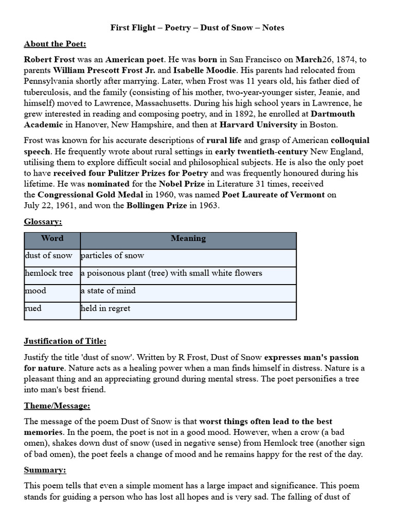 X_Poem _1_Dust of Snow_Notes | PDF