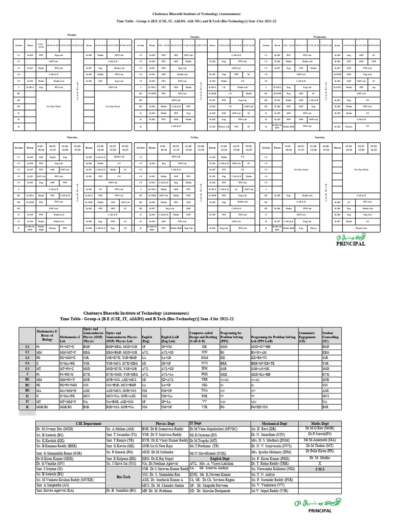Time Table BE BTech I Sem 2021 22 1 | PDF