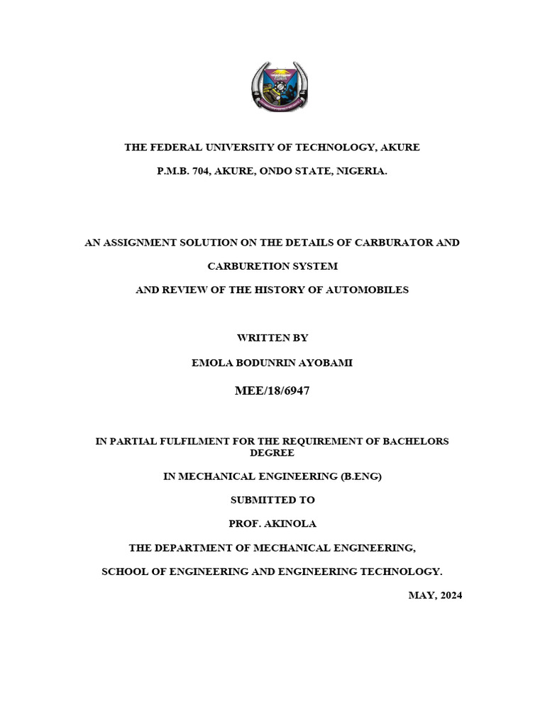 Emola Bodunrin MEE523 Assignment | PDF | Carburetor | Throttle