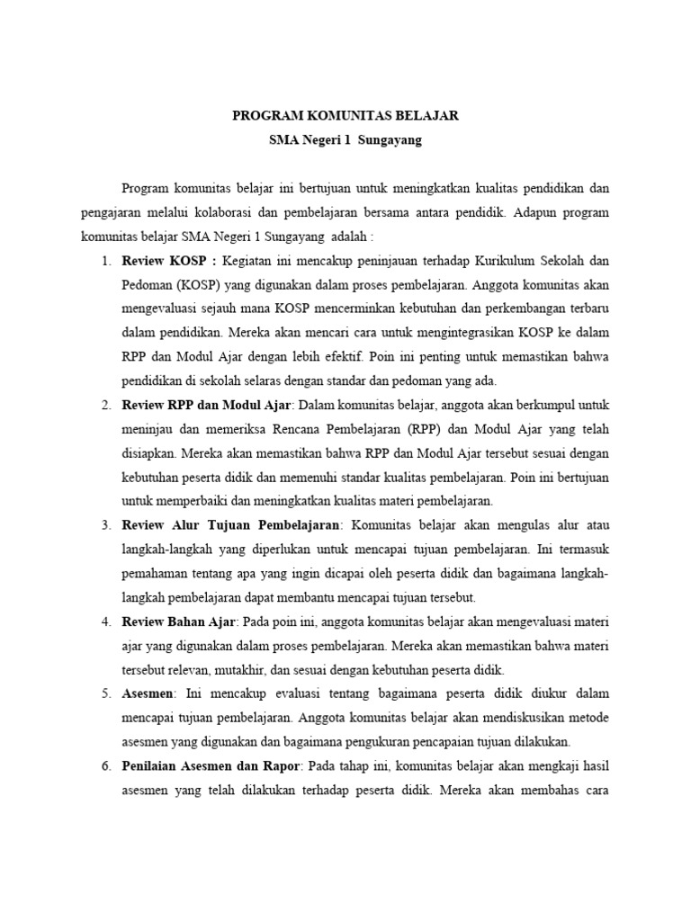 Contoh Program Kombel | PDF