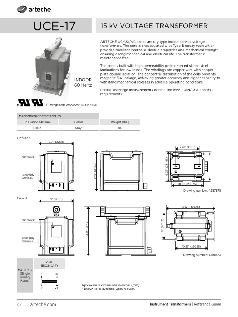 Arteche UCE-17 Indoor PT | PDF | Transformer | Electrical Components