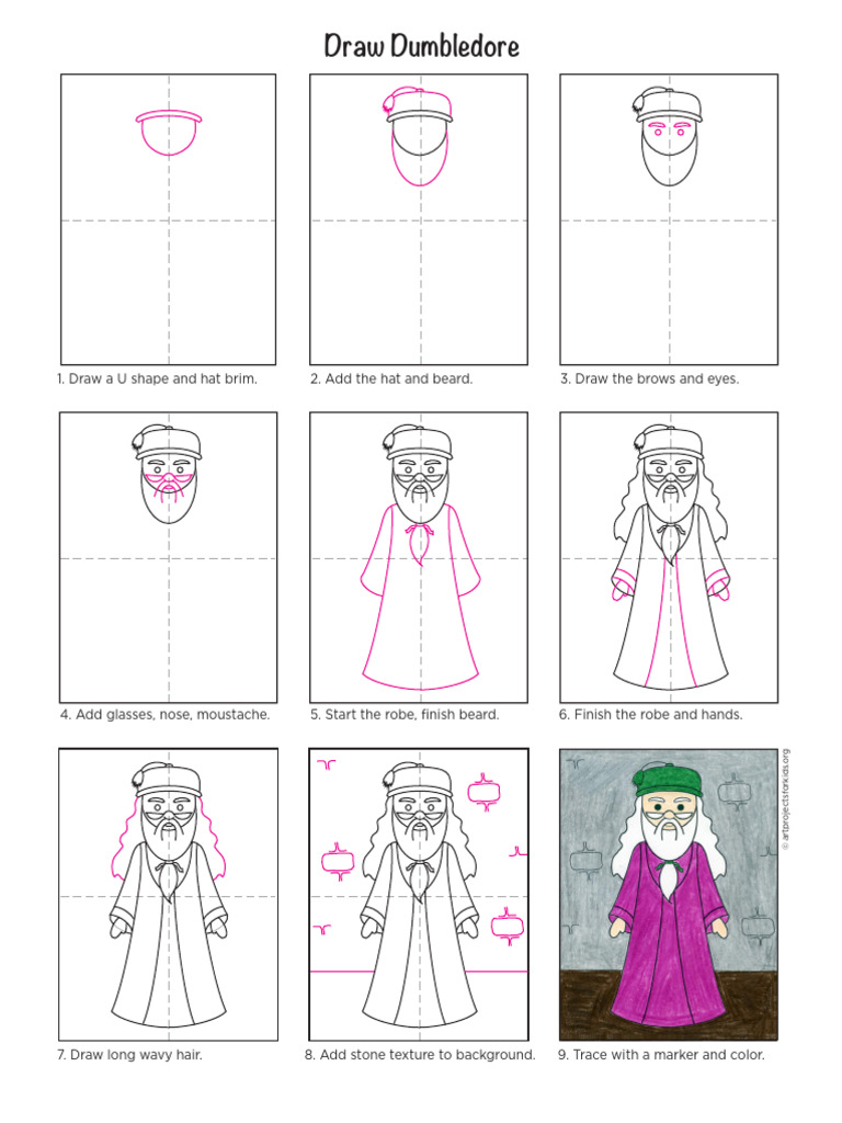 Step-by-Step Dumbledore Drawing Guide | PDF | Language Arts ...