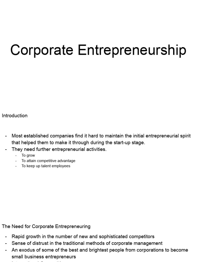 Corporate Entrepreneurship | PDF | Entrepreneurship | Innovation Corporate Entrepreneurship | PDF | Entrepreneurship | Innovation