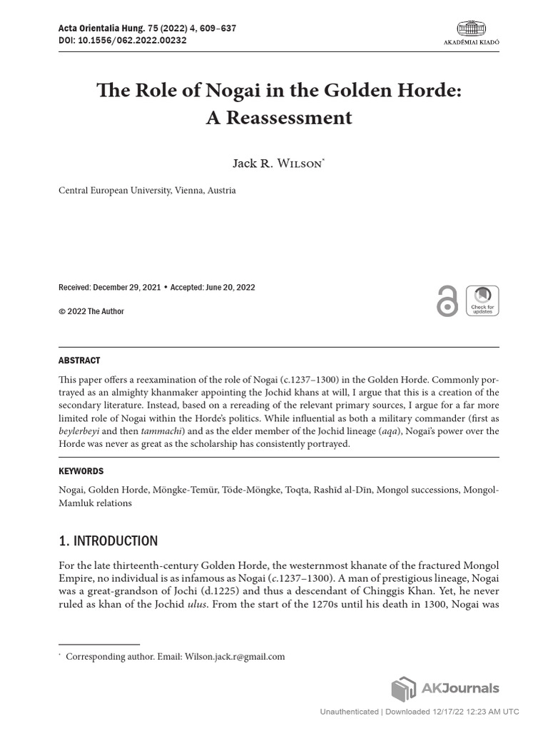 The Role of Nogai in The Golden Horde A | PDF | Mongols | Mongol Peoples