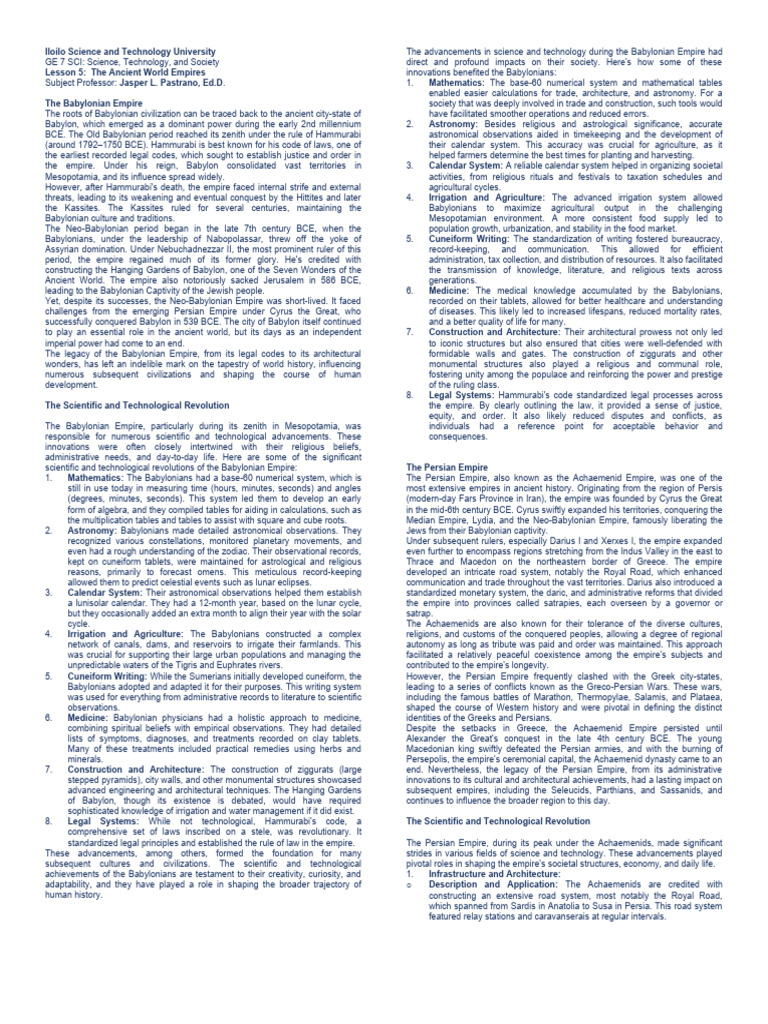Lesson-5_STS-Ancient-World-Empire | PDF | Babylonia | Ancient Greece