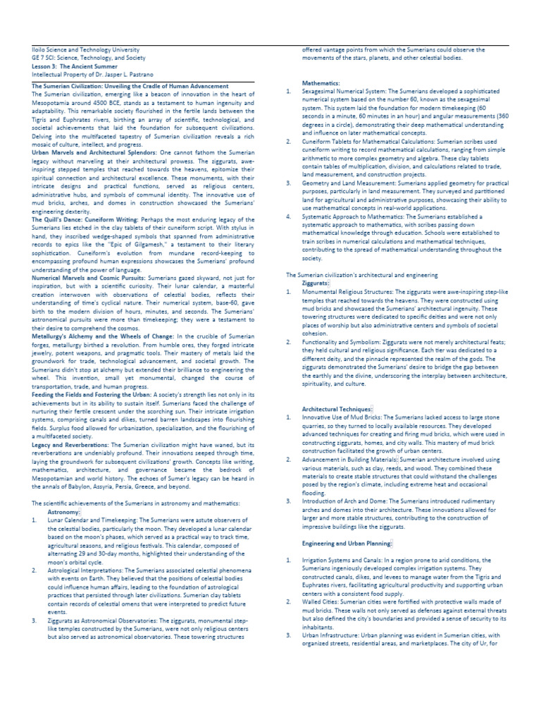 Lesson 3 - The Sumerian Civilization | PDF | Sumer | Mesopotamia