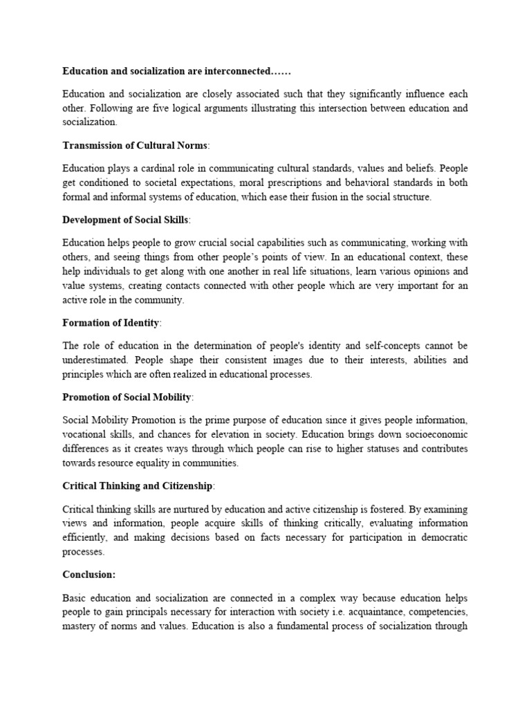 Education and Socialization Are Interconnected | PDF