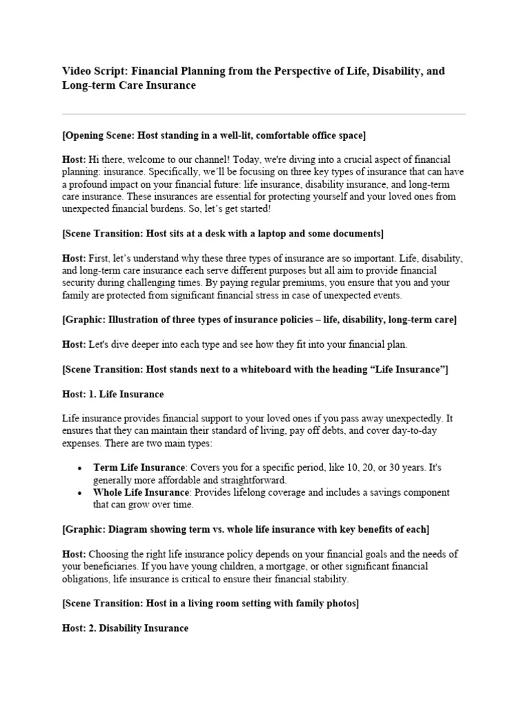 10-Minute Video Script | PDF | Insurance | Disability Insurance
