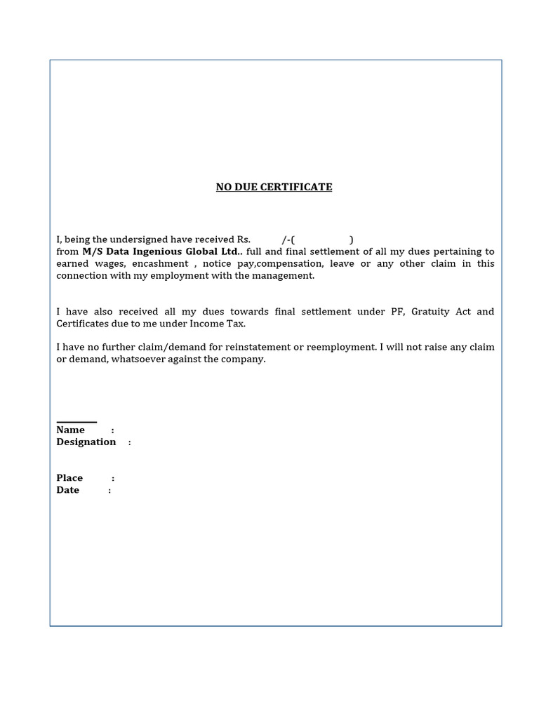 No Due Certificate Template | PDF