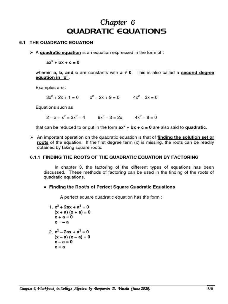 Chapter 6 Quadratic Equations | PDF | Quadratic Equation | Equations