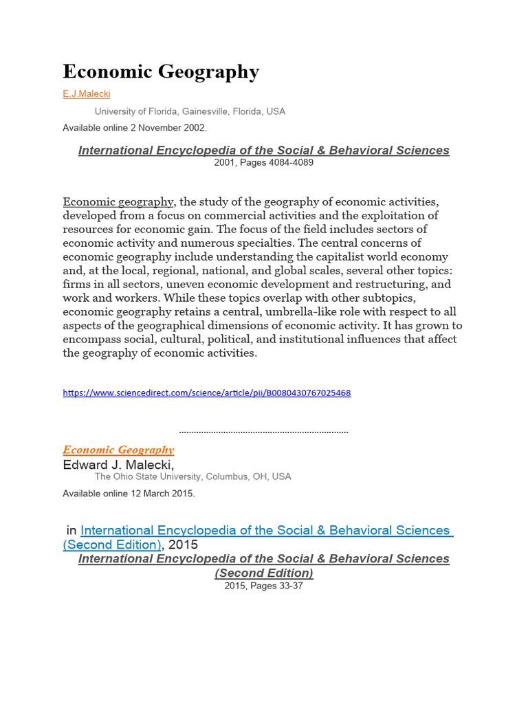 Economic Geography | PDF | Geography | Entrepreneurship