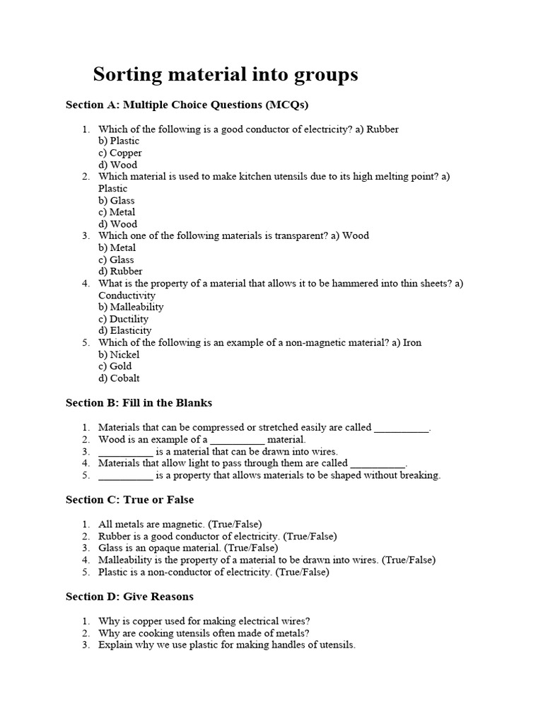 Sorting Material Into Groups | PDF | Metals | Ductility
