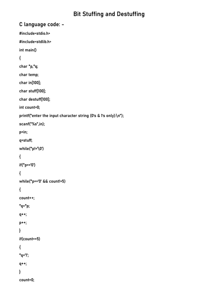 Bit Stuffing and Destuffing | PDF