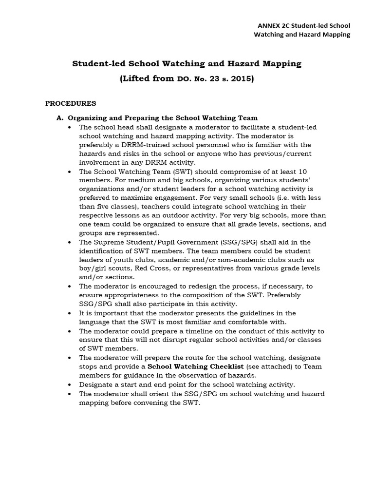 SIP - Annex - 2c - Student-Led School Watching and Hazard Mapping | PDF