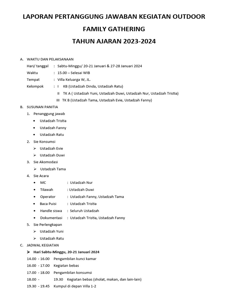 Laporan Keuangan Family Gathering 2024 | PDF | Griya & Taman