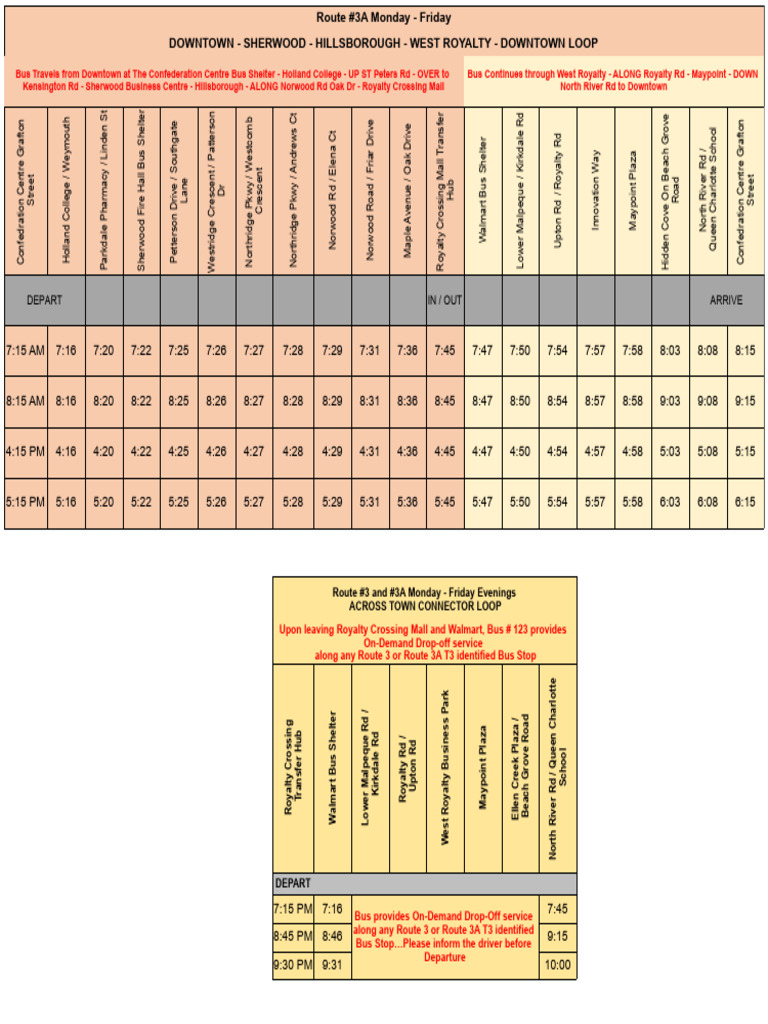 Route 3A Bus Schedule: Downtown to West Royalty | PDF | Road Transport ...