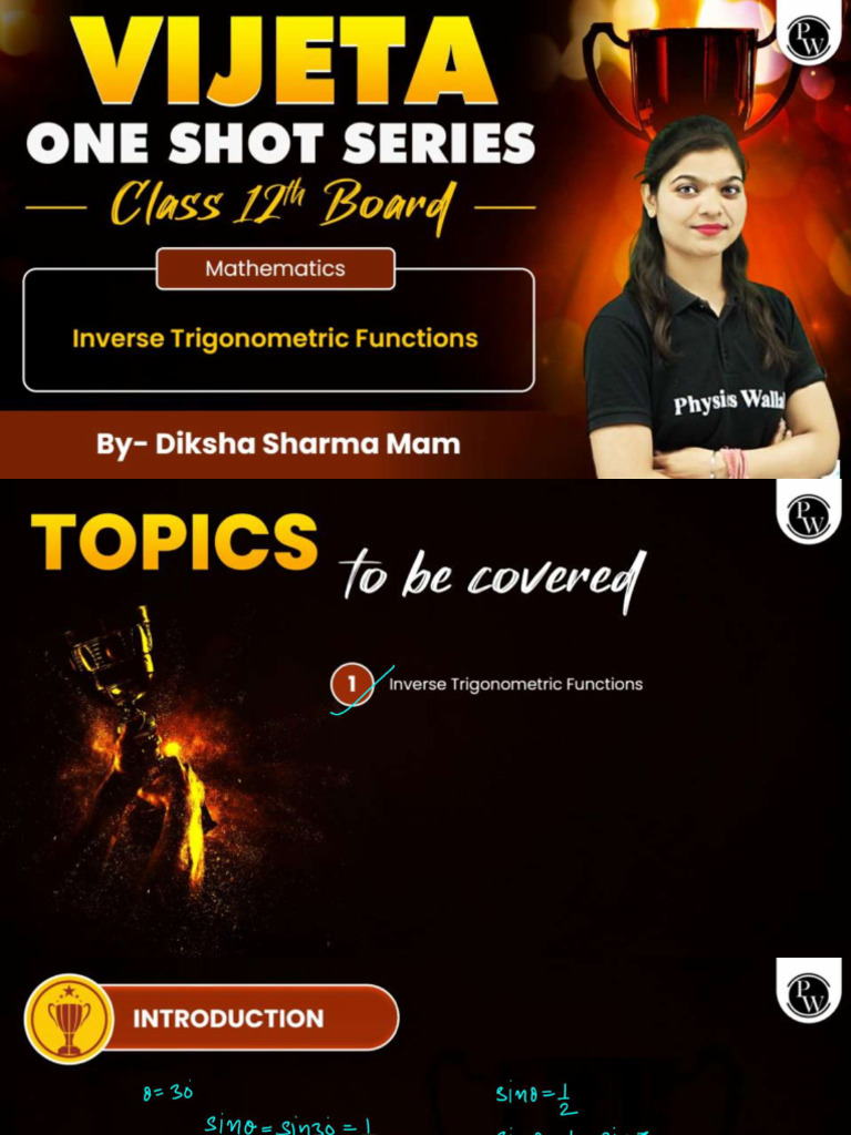 Inverse Trigonometric Functions (ITF) - Class Notes - VIJETA SERIES ...