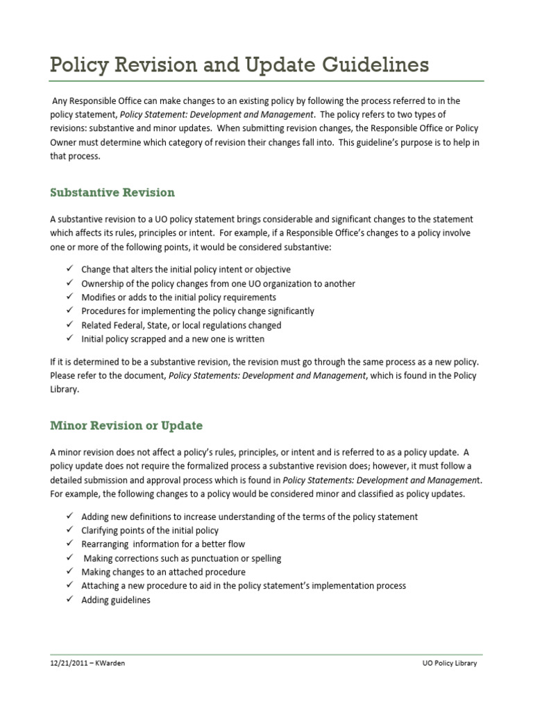 Policy Revisions and Updates Guideline | PDF | Business