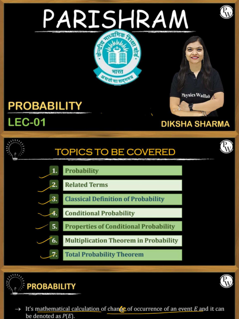 Probability 01 - Class Notes - (Parishram 2023) | PDF