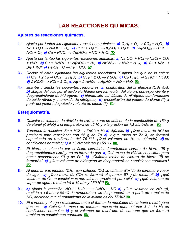 Ejerc 08 Reacciones Qumicas | PDF | Ácido clorhídrico | Combustión