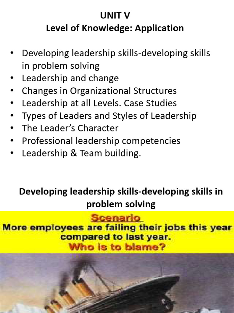 Unit V Level of Knowledge: Application | PDF | Leadership ...