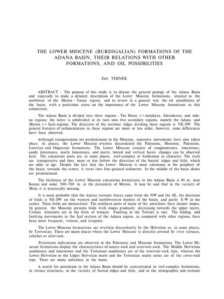 Lower Miocene Formations in Adana Basin | PDF | Limestone | Geology