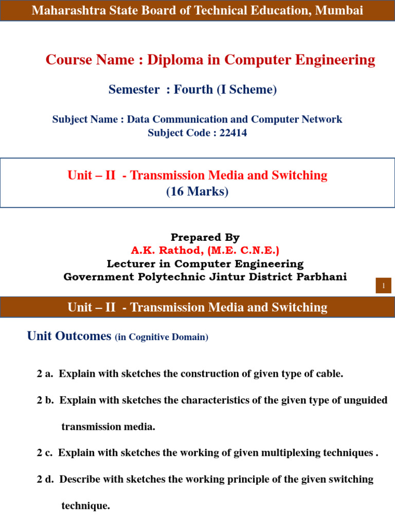 UNIT II Transmission Media and Switching | PDF | Transmission Medium | Radio Propagation