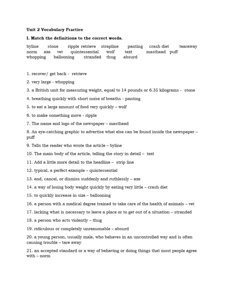 Unit 2 Vocabulary | PDF