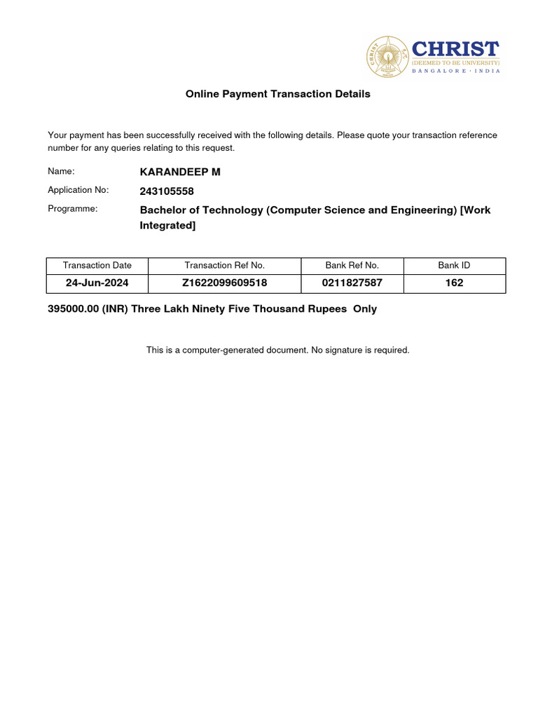 Payment Acknowledgement | PDF | Finance & Money Management