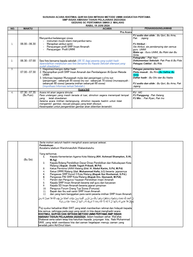 Susunan Acara Imtihan MC | PDF