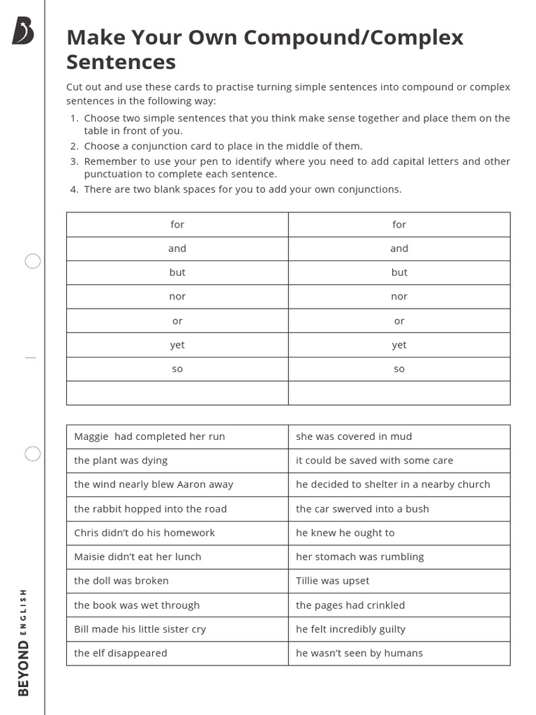 Make Your Own Compound Complex Sentences Worksheet | PDF