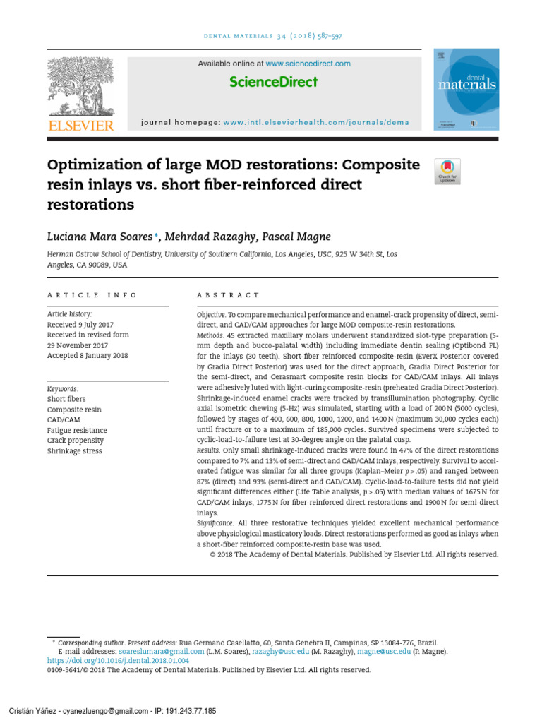 Optimization of Large MOD Restorations: Composite Resin Inlays vs ...