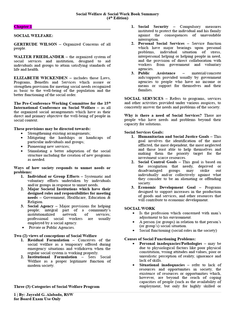 SOCIAL-WORK-ORANGE-BOOK-SUMMARY | PDF | Social Work | Welfare