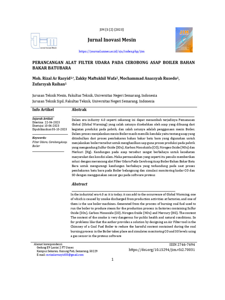 Perancangan Alat Filter Udara Pada Cerobong Asap B | PDF