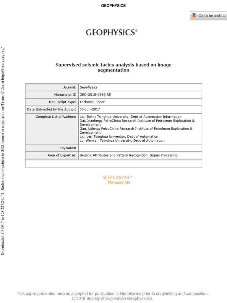 Supervised Seismic Facies Analysis Based On Image Segmentation | PDF | Geophysics | Support ...