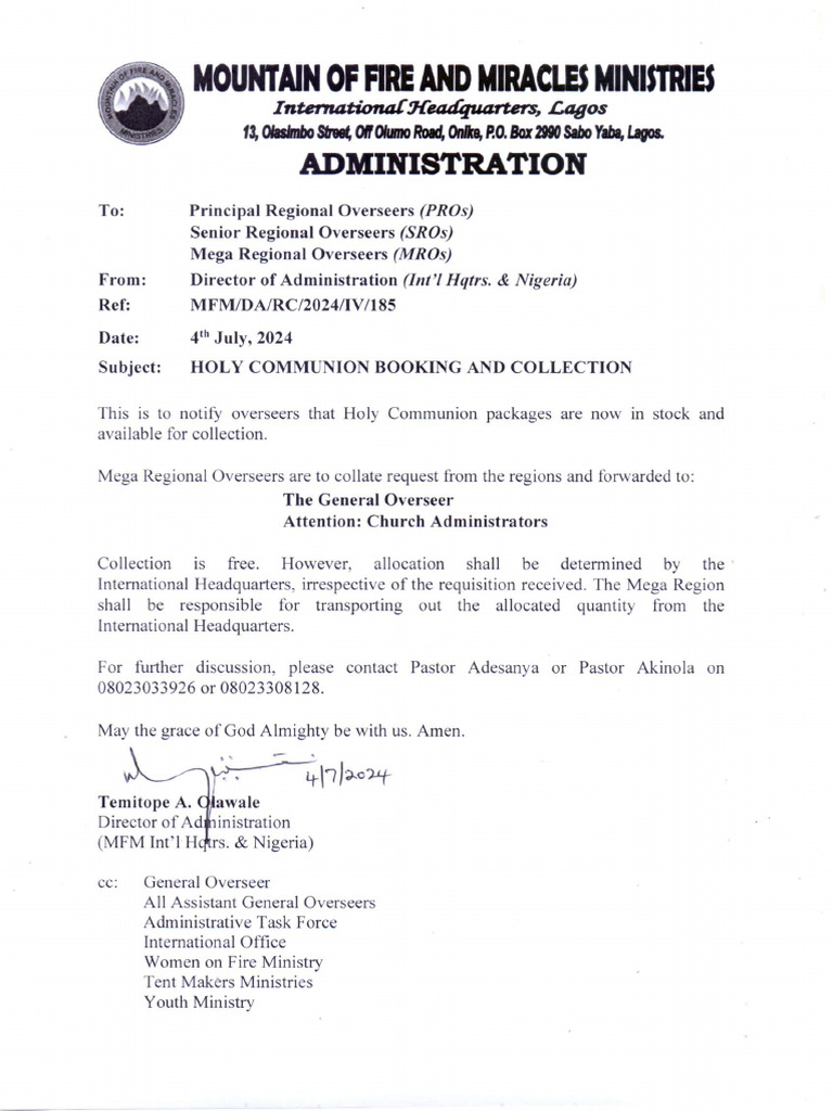 Holy Communion Booking and Collection | PDF