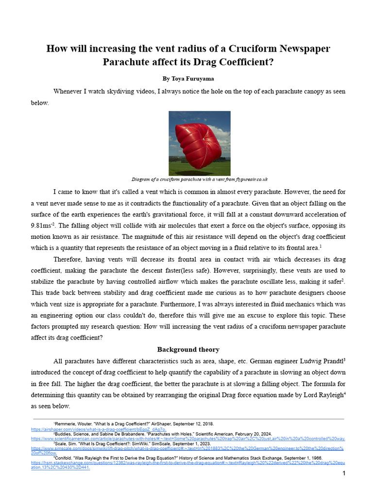 Investigating The Relations Between The Vent Radius of A Parachute and ...