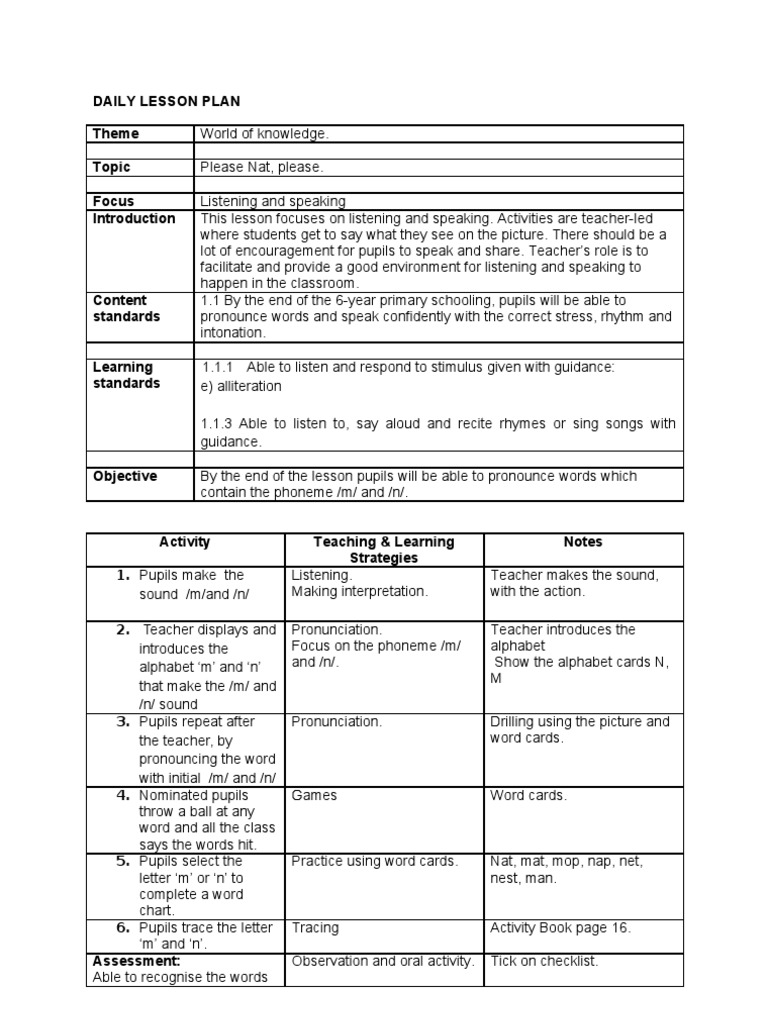 English - Daily Lesson Plan Year 2 | PDF | Lesson Plan | Symbols